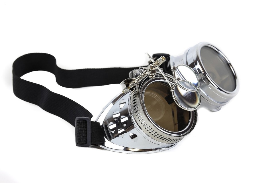 Steampunk Victorian Welding Silver Goggles 2X Lens Scissors Punk Goth ...