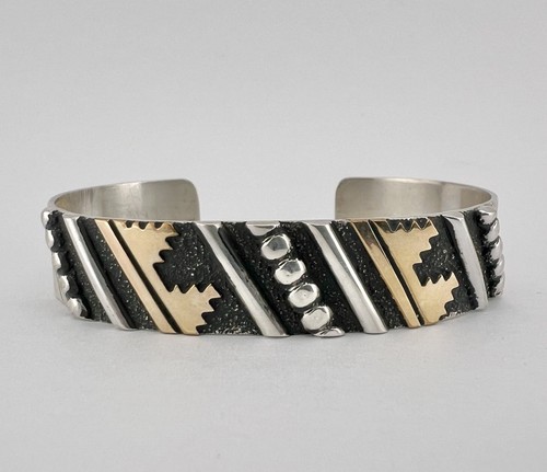 Vtg Tommy Thomas Singer Navajo Sterling Silver & Gold Overlay Cuff ...