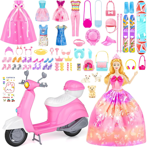 67PCS Doll Playset with Scooter & 11.5 Inch Doll Travel Accessories ...