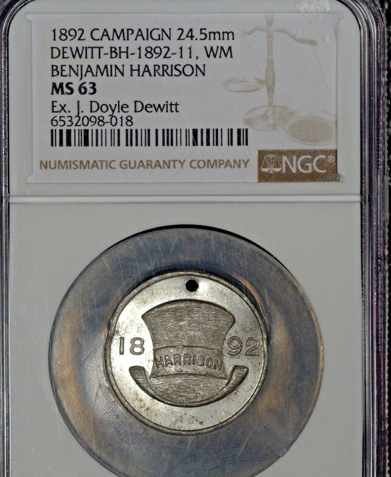1892 Benjamin Harrison campaign Token, BH 1892-11, WM NGC MS63, Ex ...