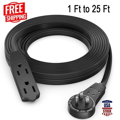 Flat Under Carpet Extension Cord 360° Rotating Flat Plug 3 Outlet Space ...