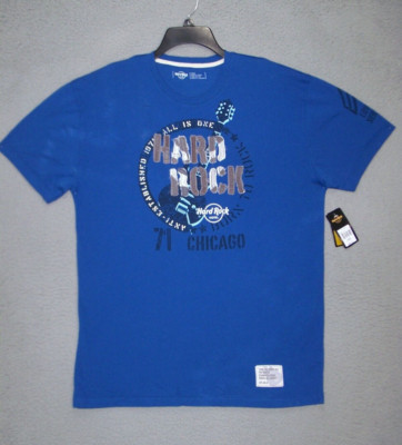 Hard Rock Shirt Adult Large Blue Graphic Chicago Cotton Short Sleeve ...