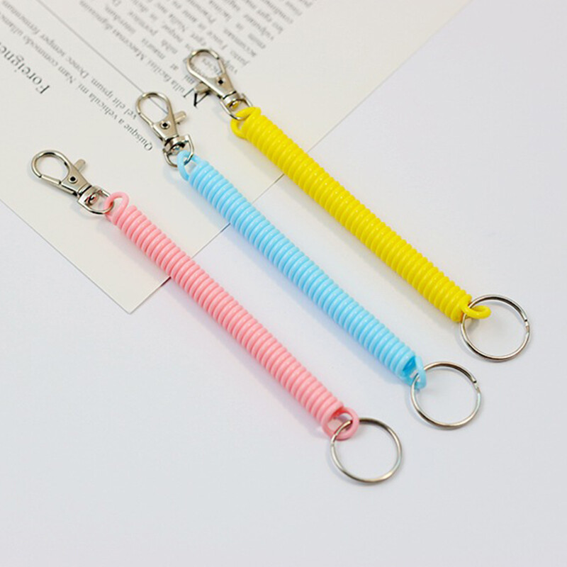 Spiral Retractable Spring Coil Keychain Anti-Lost Stretch Cord Rope Key ...