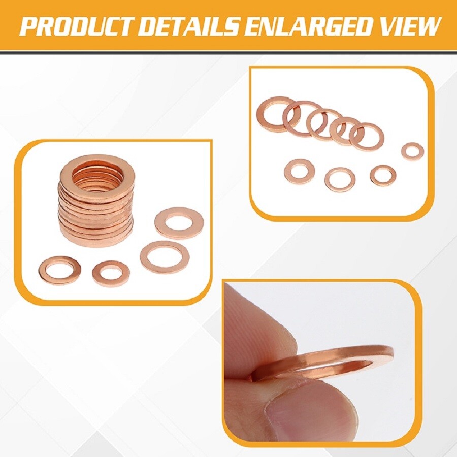 300Pcs Brass Flat Washers Assortment Kit, Metric Copper Sealing Washers ...