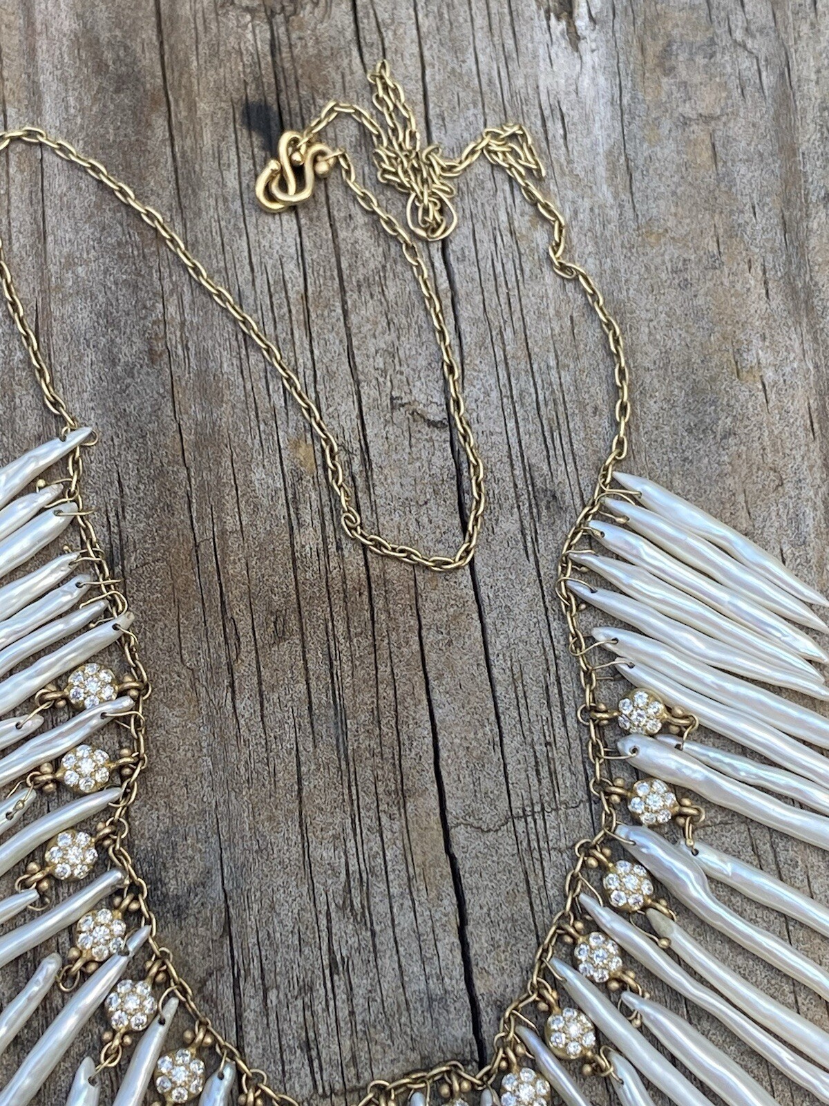 Vintage Ten Thousand Things 18k Yellow gold Pearl and diamond fringe ...