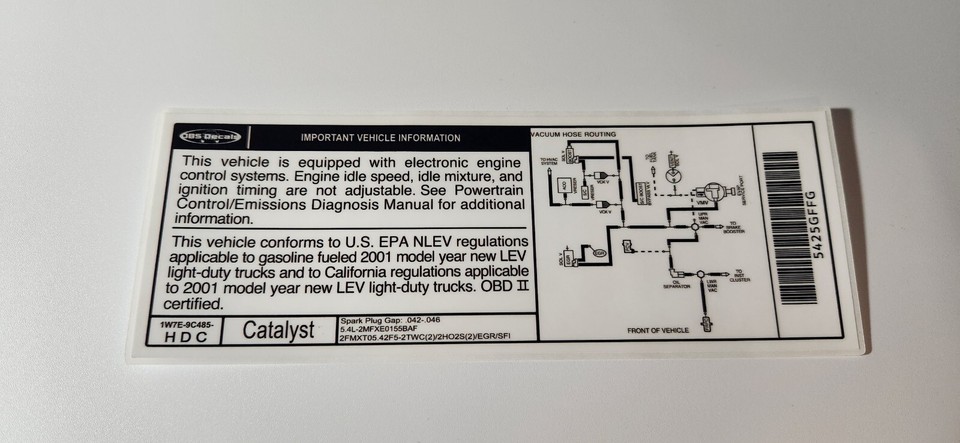 Radiator Support VECI Emissions Belt Decal For 2000-2004 Lightning F150 ...