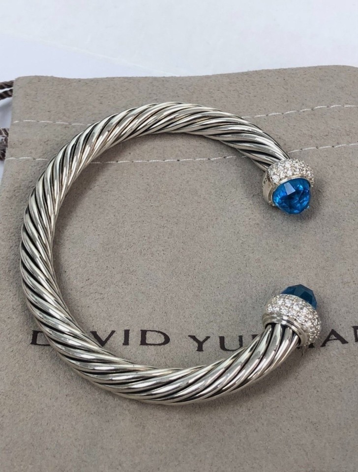 David Yurman Cable Bracelet - Silver with Blue Topaz & Diamond Accents ...