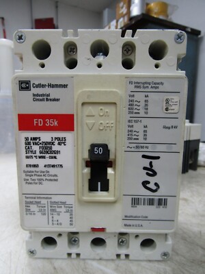 💥CUTLER-HAMMER 50 AMP INDUSTRIAL CIRCUIT BREAKER 3 POLE 600 VAC 250 VDC ...