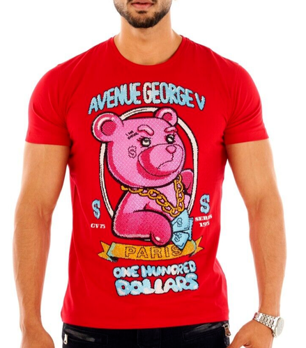 Avenue George V Paris T-Shirt Crystal Teddy Bear Men's White Tee ...