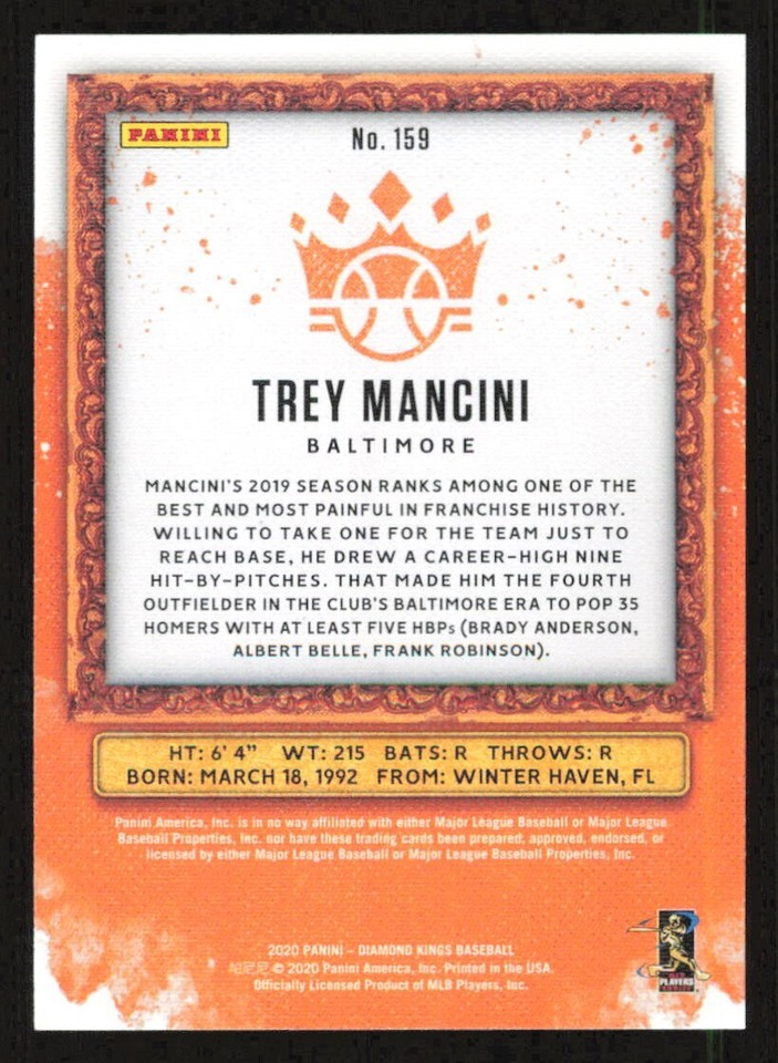 2020 Diamond Kings TREY MANCINI Baseball card BALTIMORE ORIOLES #159 | eBay