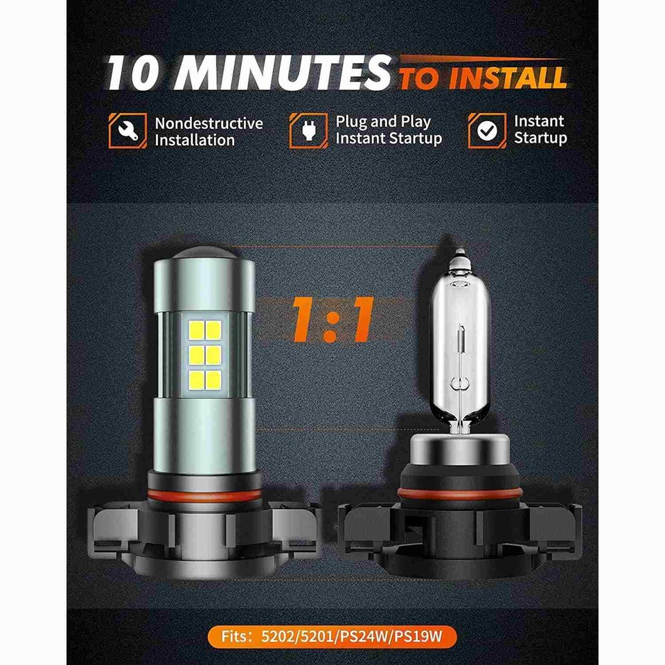 SEALIGHT Fog Light F1 5202 5201 LED Bulbs 6000K Super Bright White IP67 ...