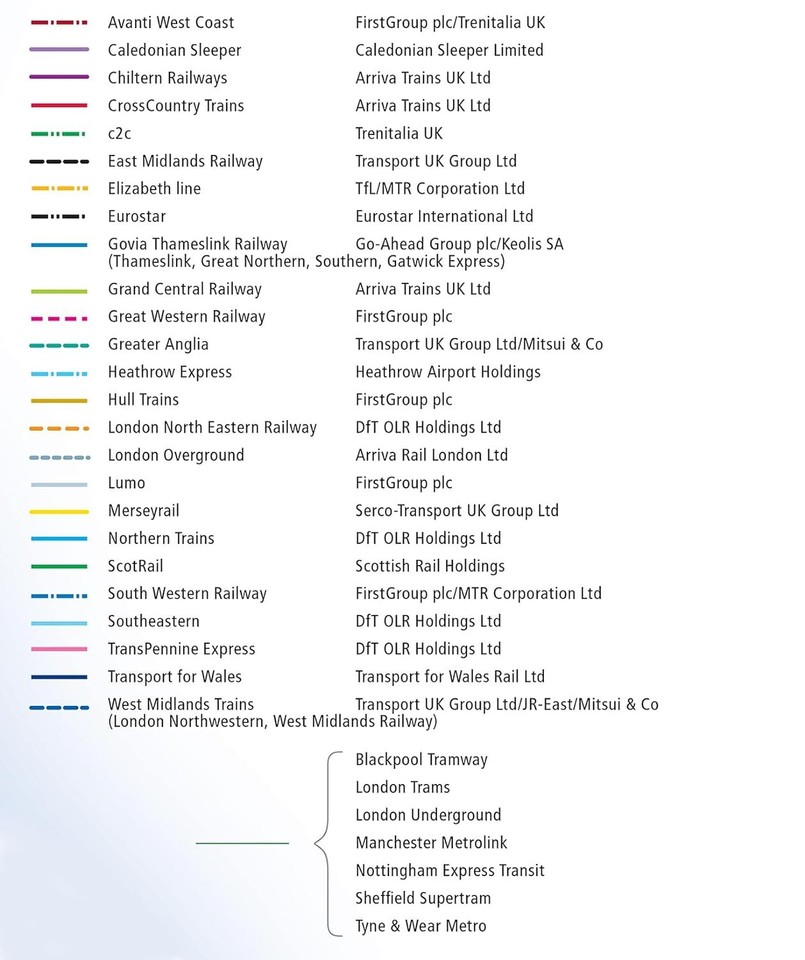 UK Rail Operators Map 56th Edition - Laminated Railway Wall Map Size ...