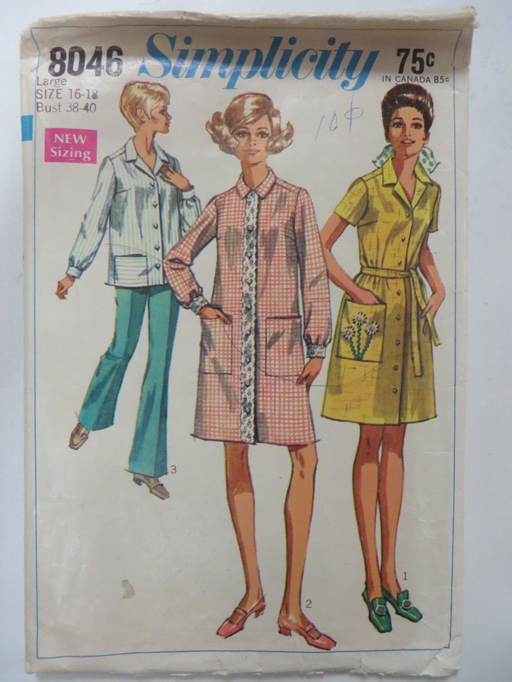 Vintage 60's Simplicity 8046 HOUSECOAT or SMOCK Sewing Pattern Women Sz ...