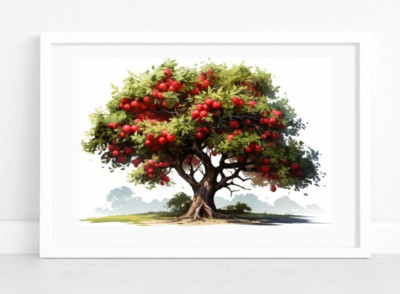 Apple Tree Wall Art Print, Apple Tree Art Print, Fruit Kitchen Decor ...