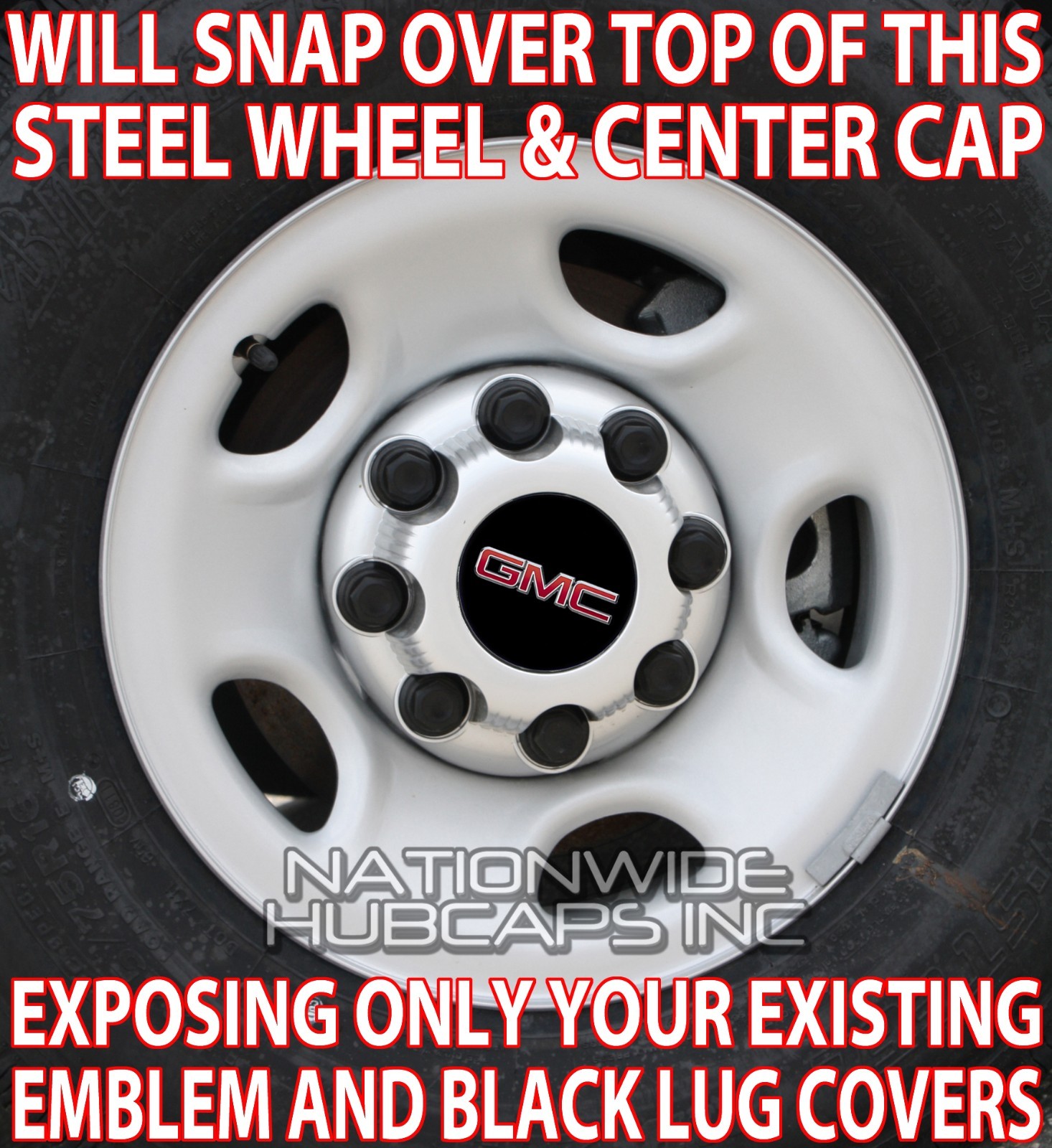 Set of 4 GMC CHROME 8 Lug 16" Wheel Skins Hub Caps Center Covers Rim ...
