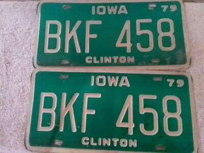 1979 Iowa license plate pair # BKF-458. Clinton County | eBay