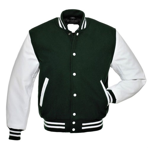 Varsity Bomber Letterman Baseball Wool Genuine Cowhide Leather Sleeves ...