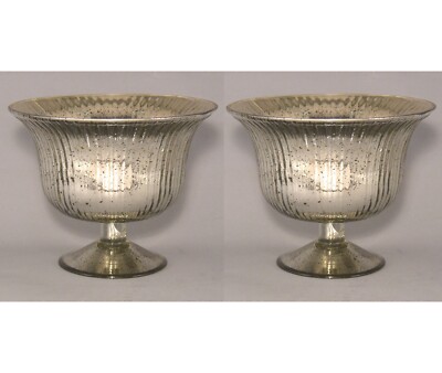 Compote Bowl Vase Glass Silver Mercury Fluted 8"Dia 6"High Set/2 | eBay
