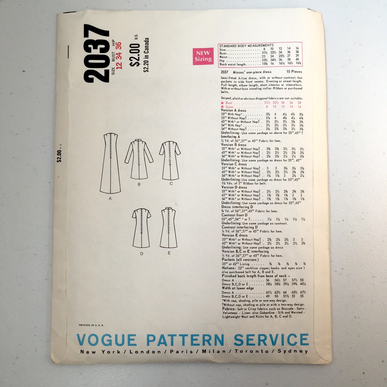 Vogue Basic Design 2037 A Line dress Vintage 1960s Mod Size 12 Mandarin ...