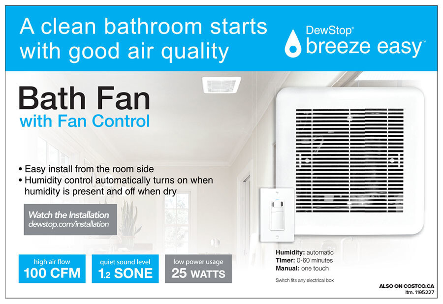 Breeze Easy Bathroom Fan With Dewstop Sensor Switch Quiet 1 Sone 100 ...