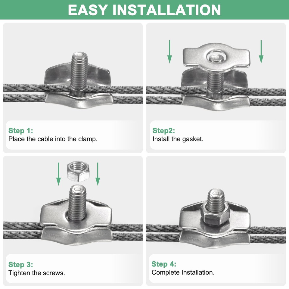 12pcs Wire Rope Clips M3 Stainless Steel Single Bolt Rope Clamp | eBay