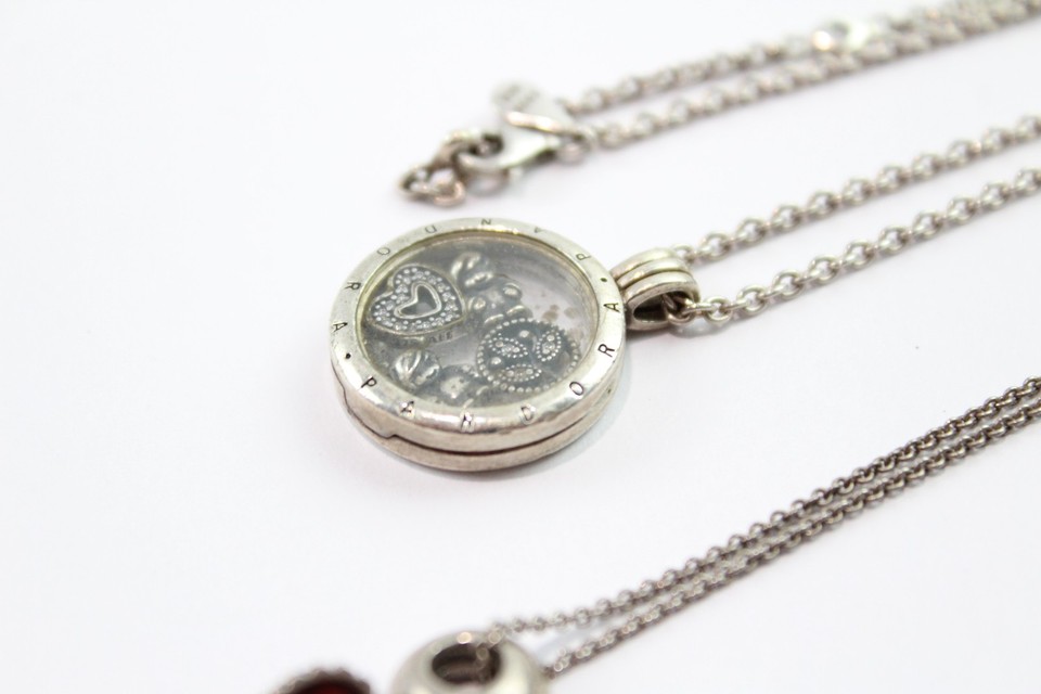 Sterling Silver Pandora Necklaces Locket Pendant Heart Charm x 2 (23g ...