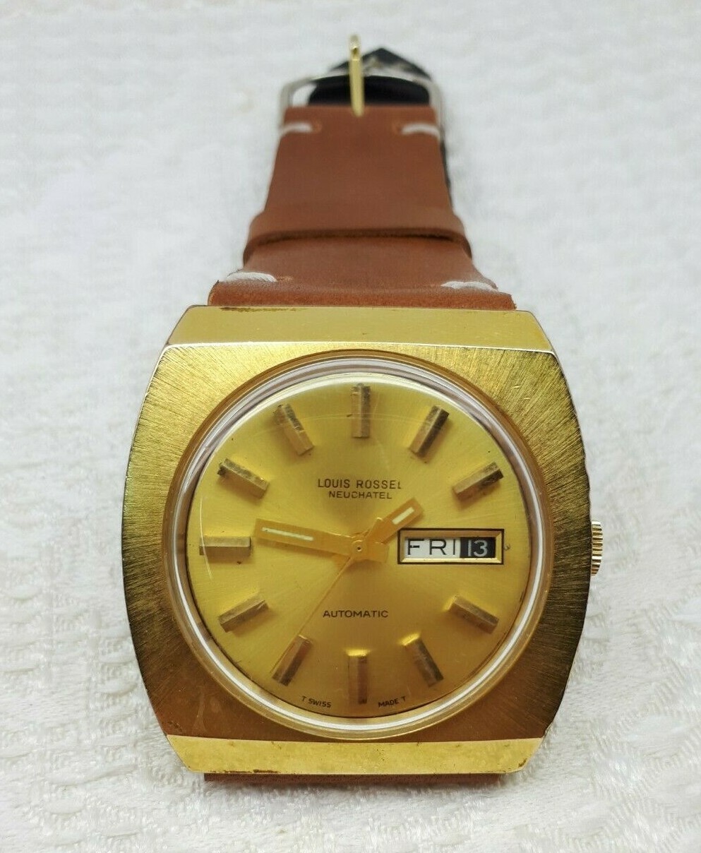 VINTAGE BIG LOUIS ROSSEL NEUCHATEL GP AUTOMATIC WRIST WATCH MEN’S XRARE ...