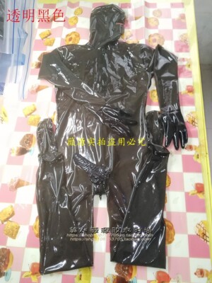 Transparent BLACK latex gummi catsuit with black gloves AND PENIS ...