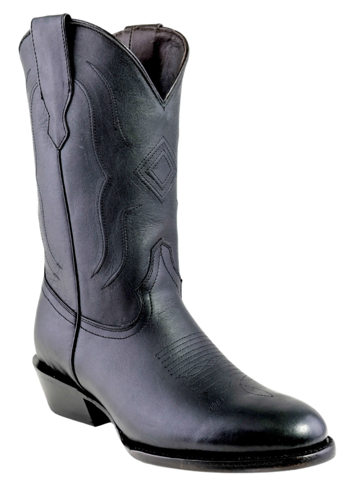 Men Genuine Leather Easton Western Round Toe Cowboy Black Boots ...