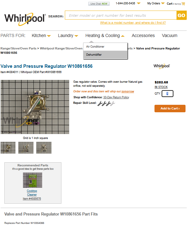 NEW Whirlpool Factory Part # W10861656 - Gas Range Valve & Pressure ...