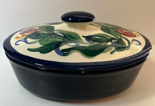 VINTAGE 7 inch Exquisite Hand Painted Ceramic Pottery Covered Bowl By ...