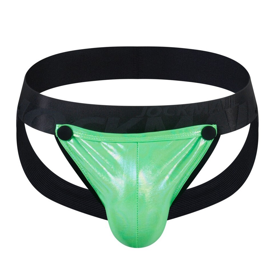 Men's PU Rubber Coated Snap Pouch Sexy Jockstrap Underwear Lingerie ...