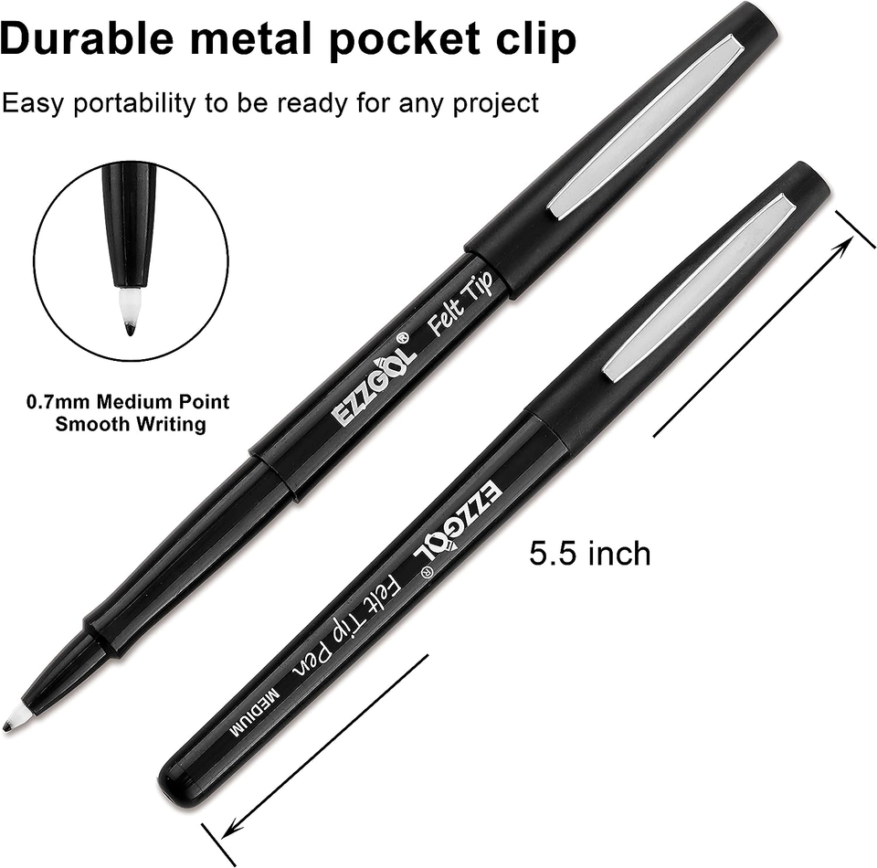Black Felt Tip Pens, 30 Pack, 0.7Mm Premium Medium Fine Point, Felt Tip ...