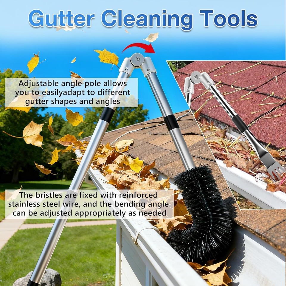 Gutter Cleaner, 4m Telescopic Roof Gutter Cleaning Tool with 180 ...