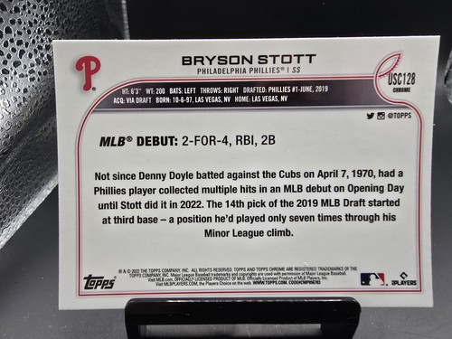 Bryson Stott 2022 Topps Chrome Update Purple Refractor #USC128 ...