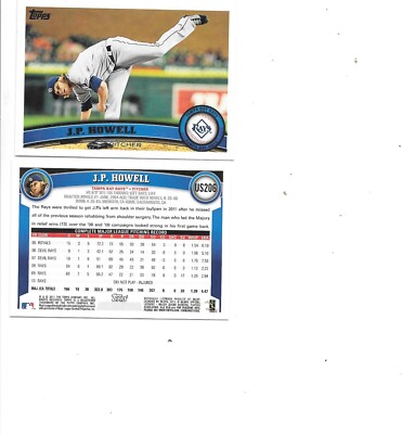 J.P. Howell 2011 Topps Update Series Card #US206 Tampa Bay Rays 2 card ...