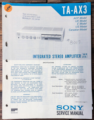 Sony TA-AX3 Amplifier Service Manual *Original* | eBay