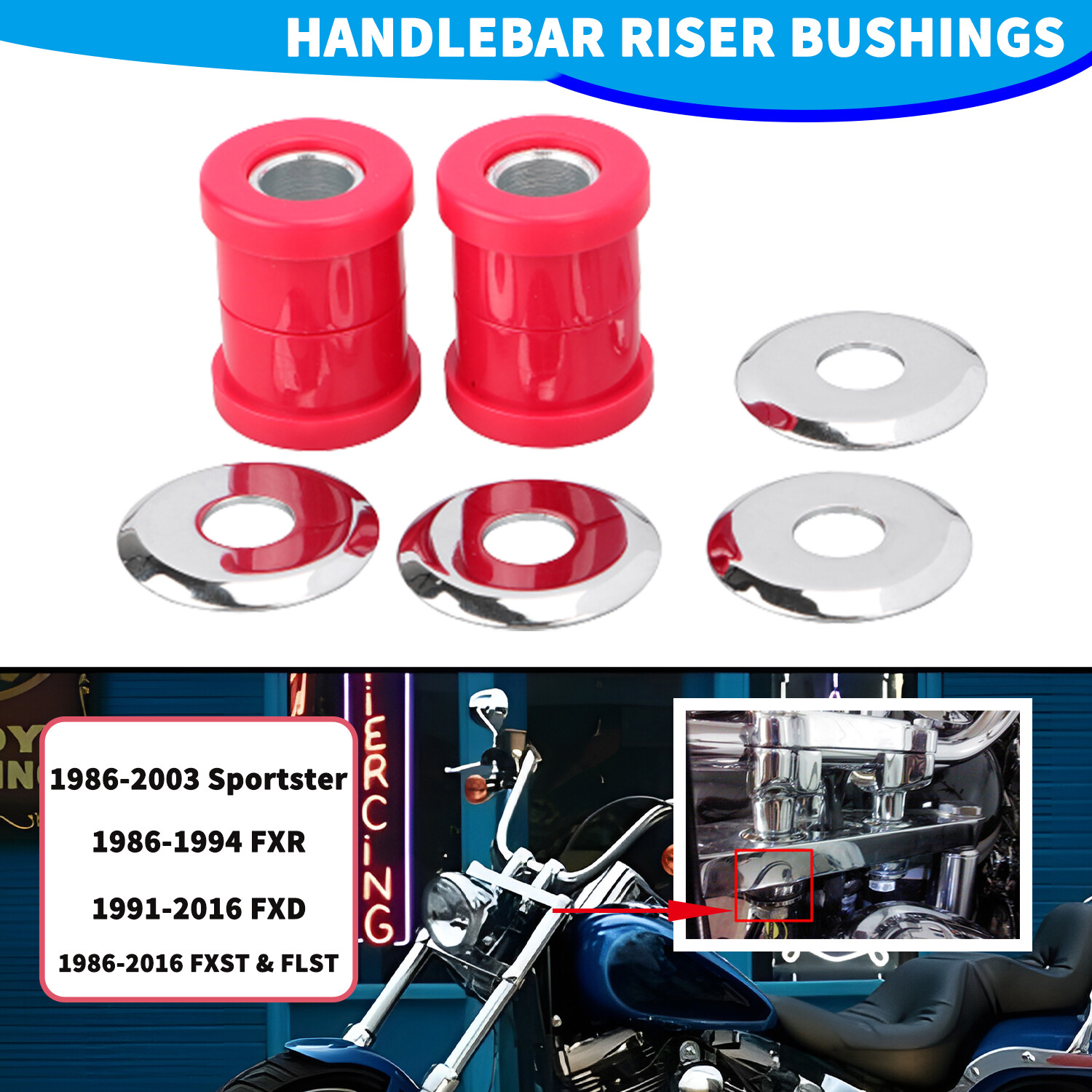 Red Handlebar Riser Bushings For Harley Dyna Softail Sportster 1200 883 ...