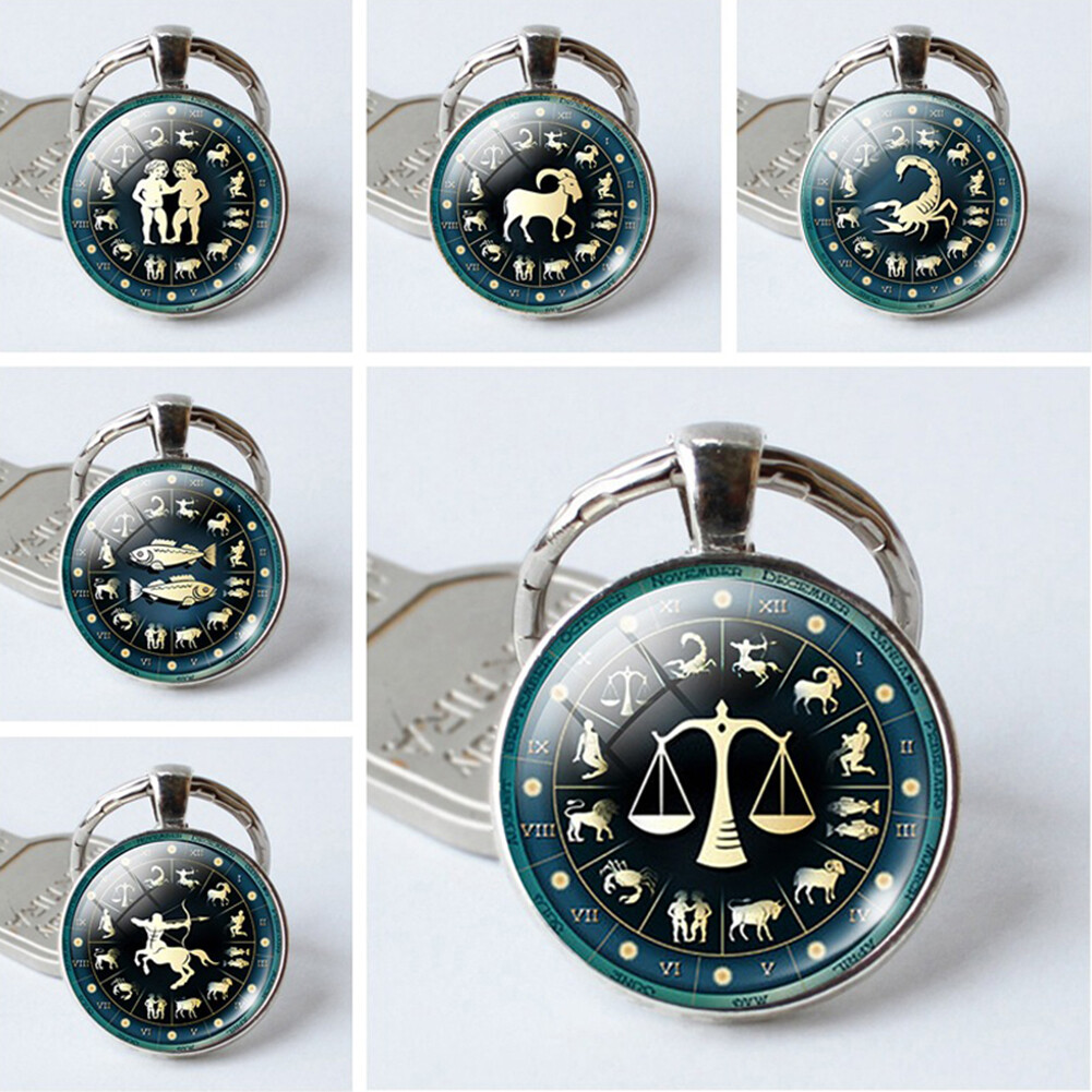 Single Face Round Glass 12 Constellation Zodiac Sign Pendant Key Ring Keychai 9# | eBay