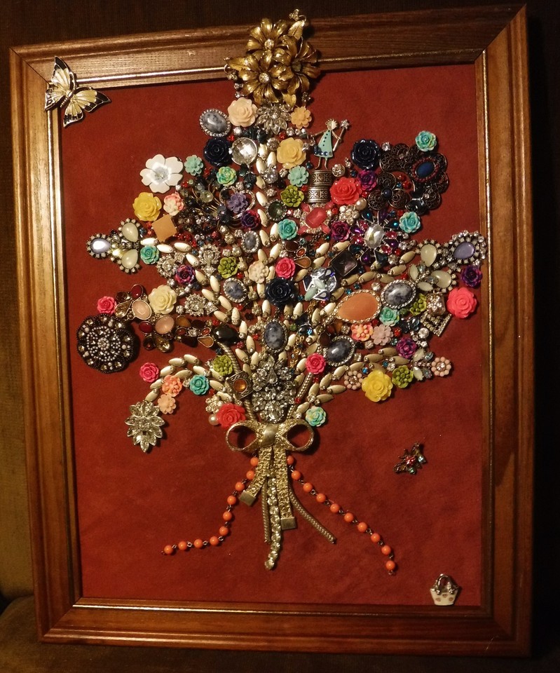 Vintage Jewelry Art Bouquet, signed, and framed | eBay