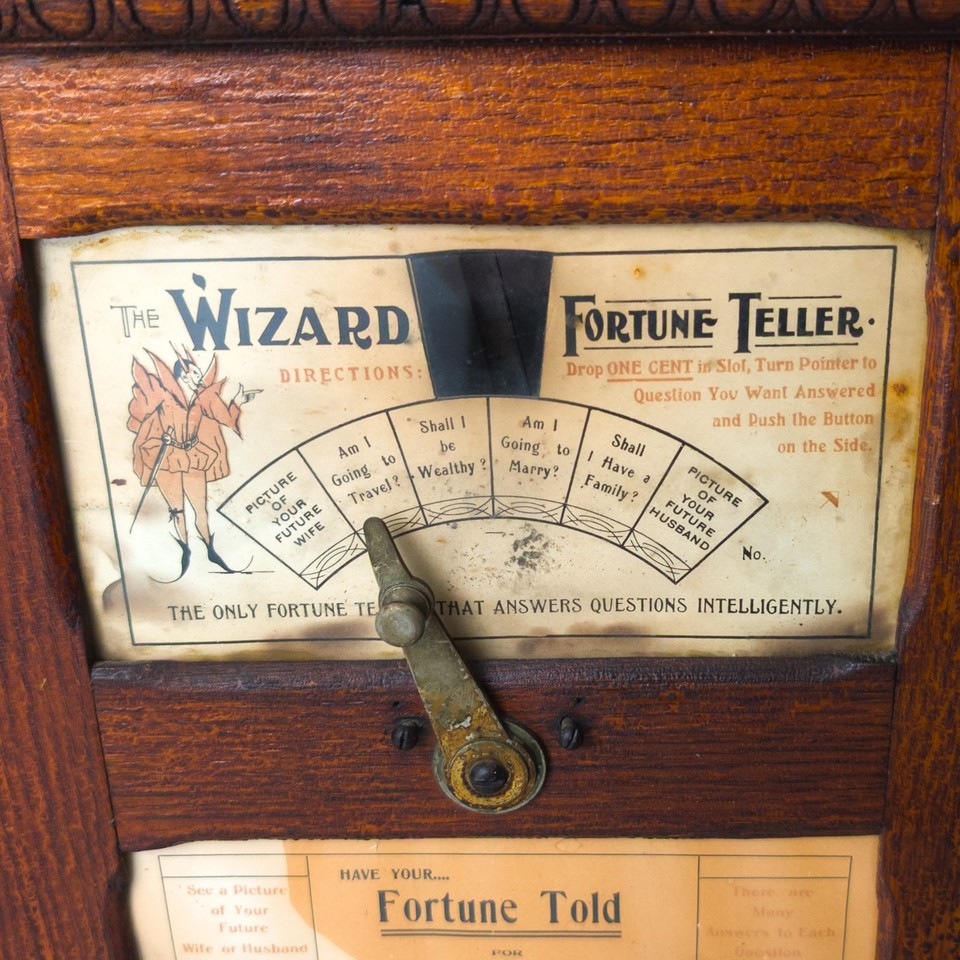 Antique Mills Wizard Fortune Teller Machine Wood Case Coin Op Vtg ...