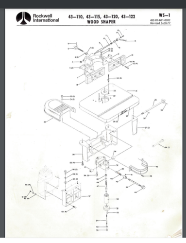 Delta Rockwell 43-110, 43-115, 43-120, 43-122 Wood Shaper WS-1 parts ...
