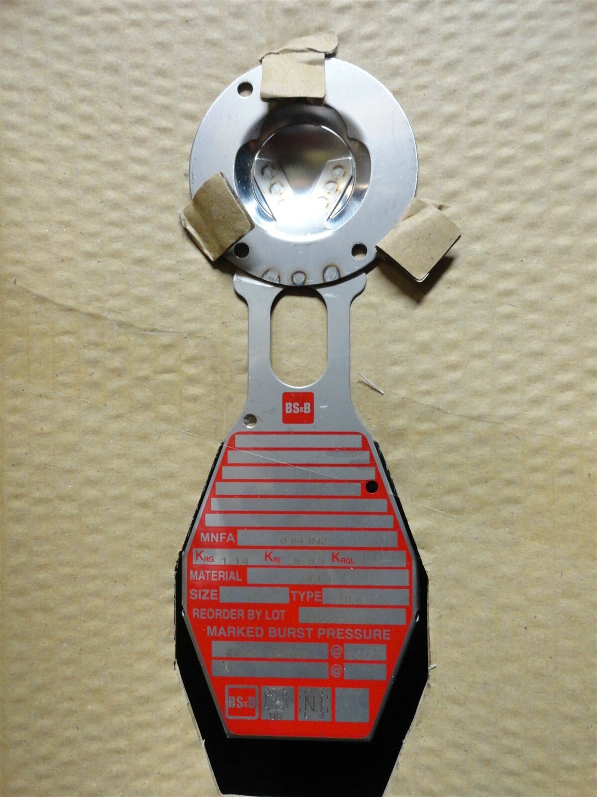 BS&B SAFETY SYSTEMS - RUPTURE DISK - TYPE RLS - SIZE 1" - 291.0 PSI ...