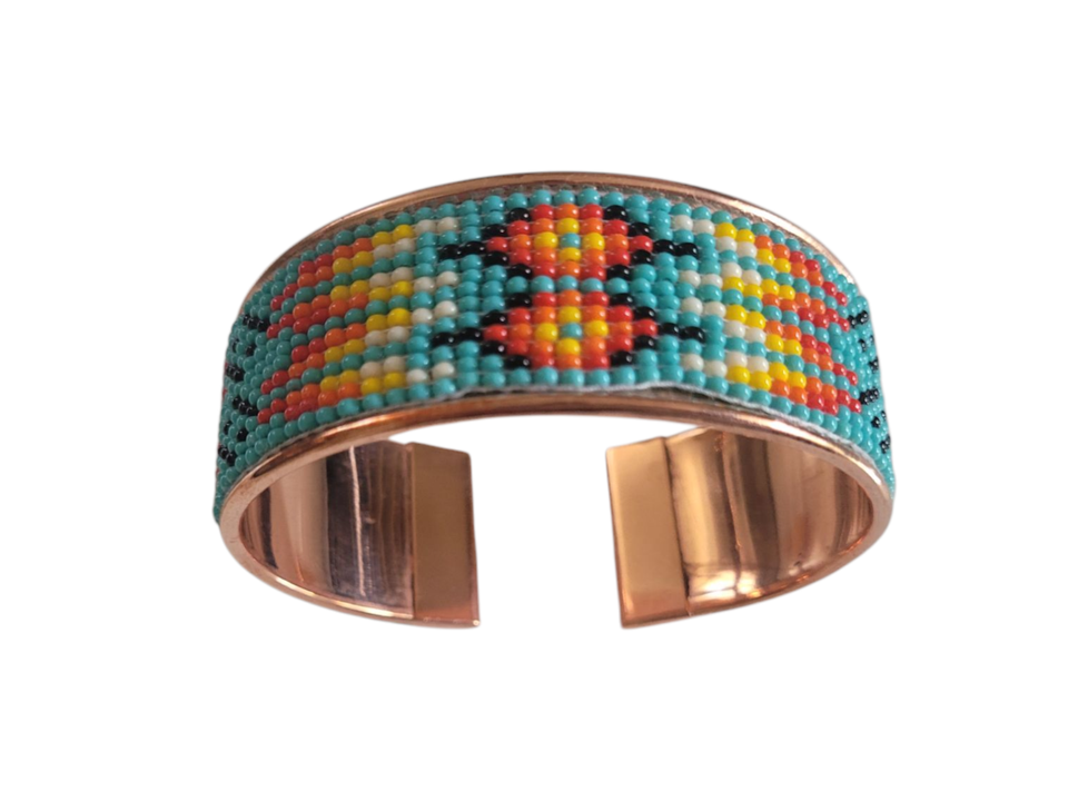 Native American Style Copper Seed Beaded Adjustable Bracelet Cuff ...