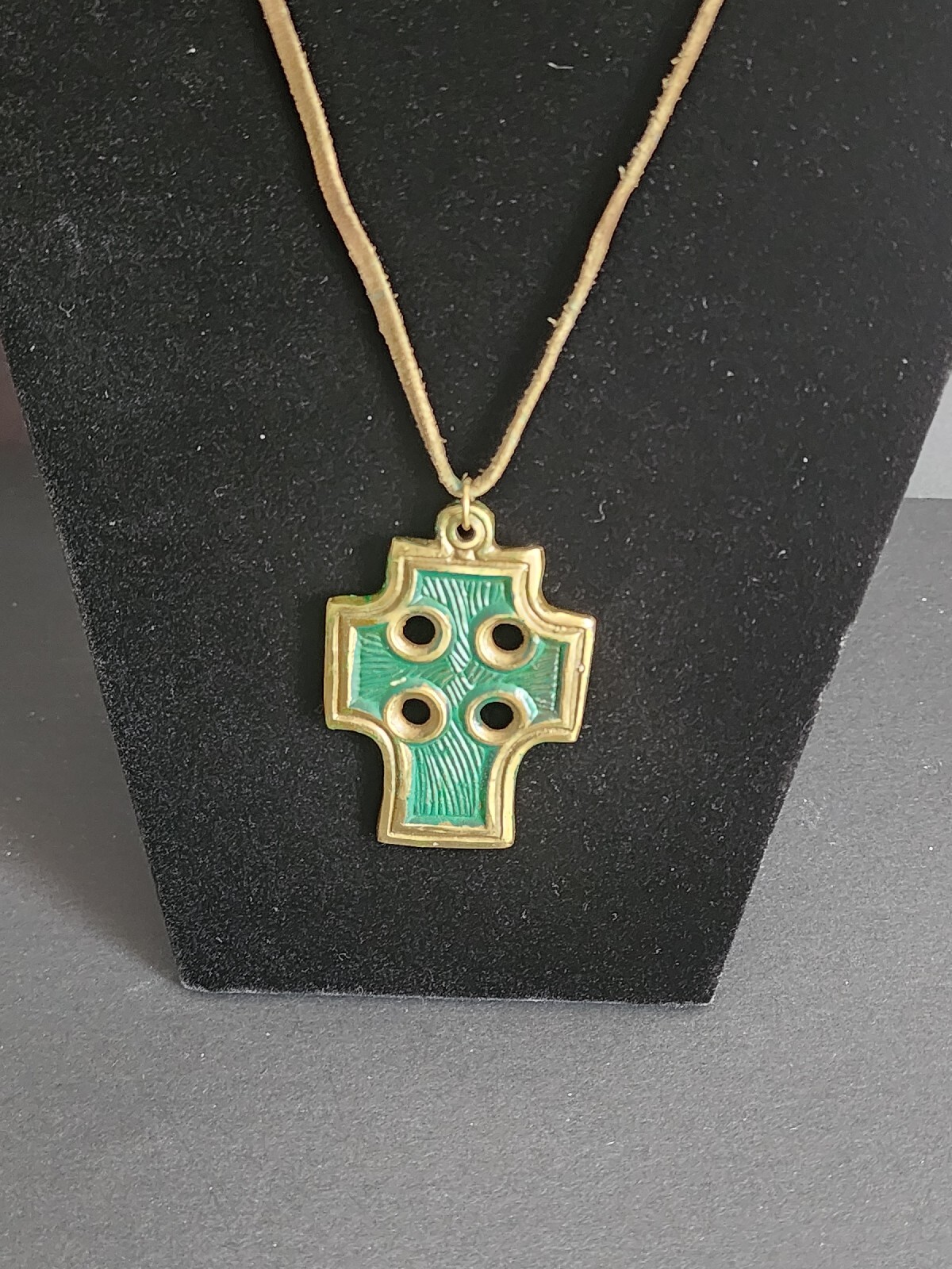 Vintage TSG Terra Sancta Guild Israel Green Cross Pendant Necklace ...