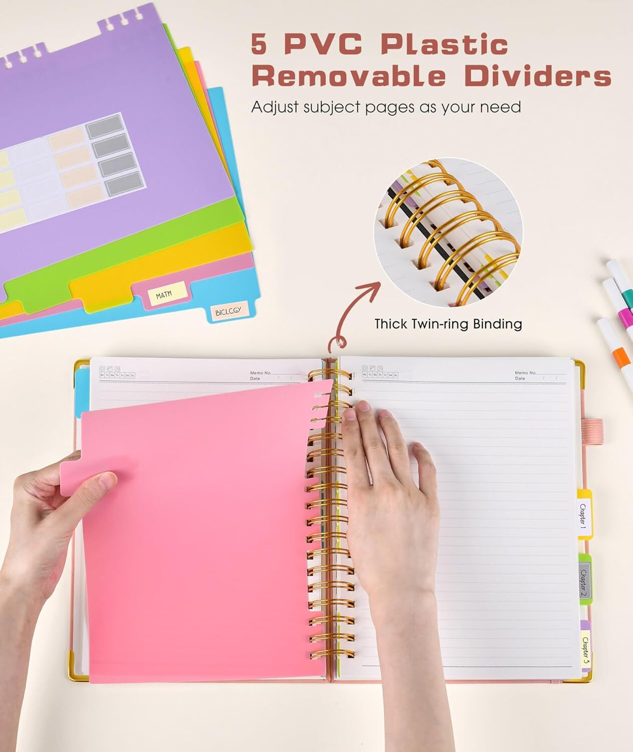 Hardcover Spiral Notebook Journal with Removable Dividers Tabs, 300 ...