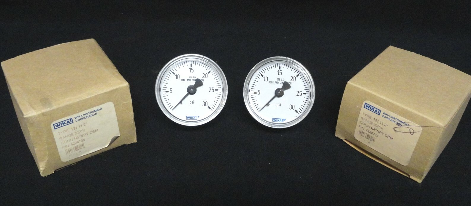 (2 pcs) WIKA GAUGE 2" ~ PN: 131.11 ~ 4228735~ 0-30 PSI ~ Rear 1/4" NPT ...