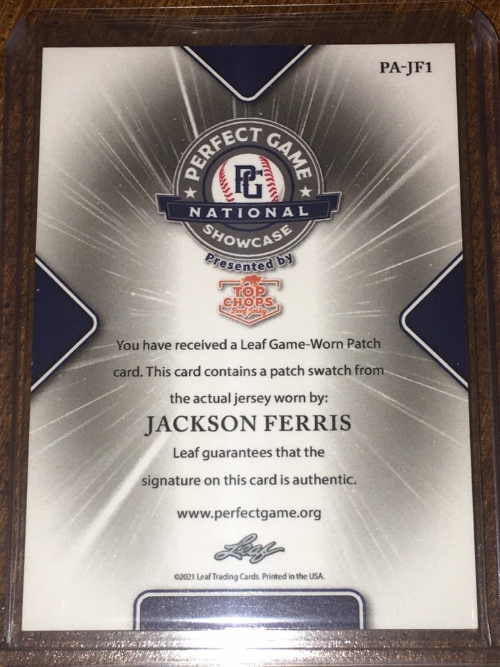 JACKSON FERRIS 2021 Leaf Perfect Game Jersey PATCH Autograph #3/20 CUBS ...