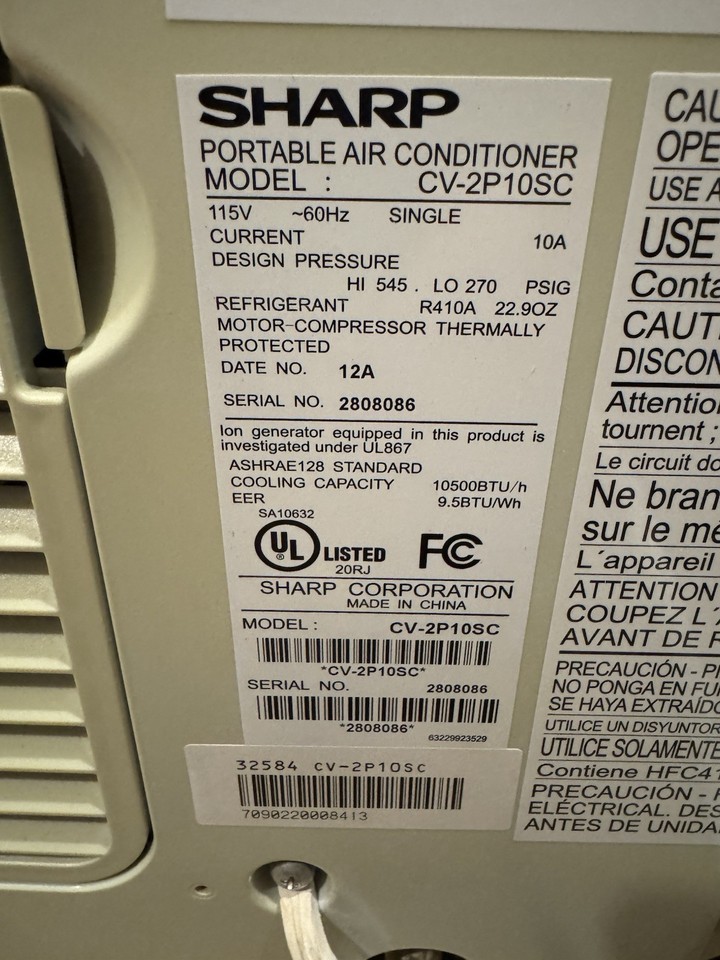 Sharp Portable Air Conditioner 10,500 BTU with Remote Control | eBay