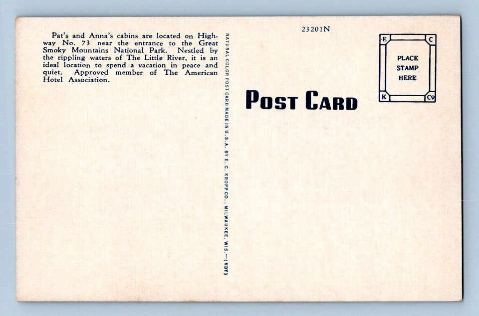 1940'S. KINZEL SPRINGS, TENN. PAT'S & ANNA'S TOURIST CABINS. POSTCARD ...
